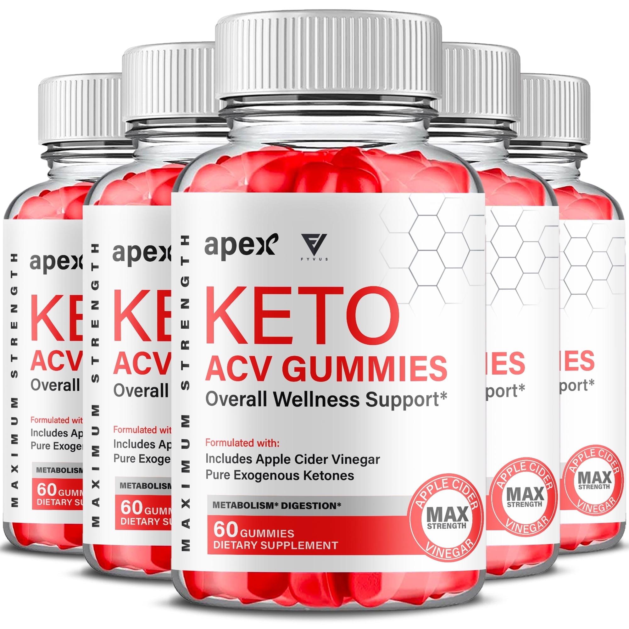 (5 Pack) Apex Keto + ACV 1000mg Gummies Apple Cider Vinegar Vitamin B12 Vitamin B6 Gut Health ...