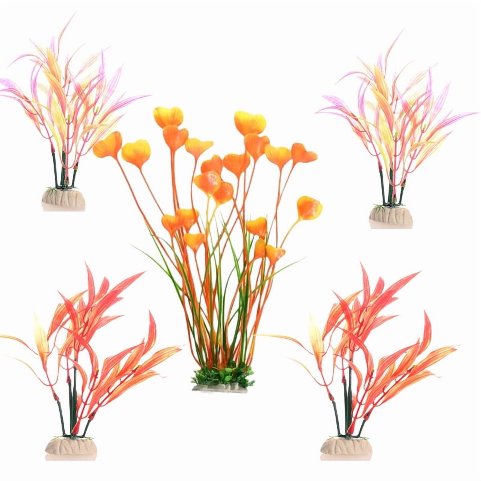 5-Pack Artificial Aquarium Plants - 36cm Tall Purple Flower Plant & 4x ...