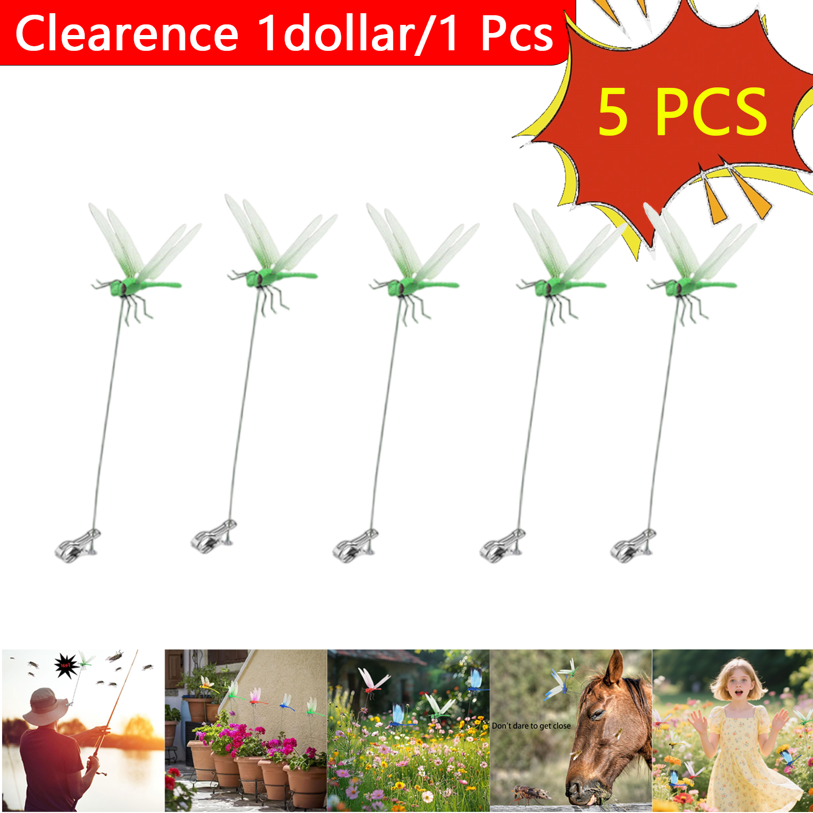 5 Pack Artificial Dragonfly Clips, Outdoor Fake Dragonfly Rod Clip, 3d ...