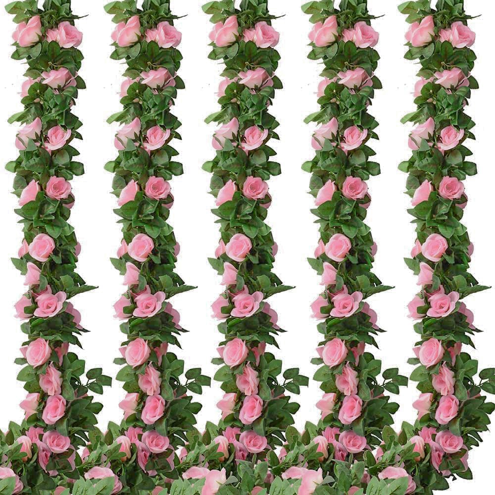 5 Pack Artificial Rose Garland Vine, Silk Fake Flower Garlands for ...
