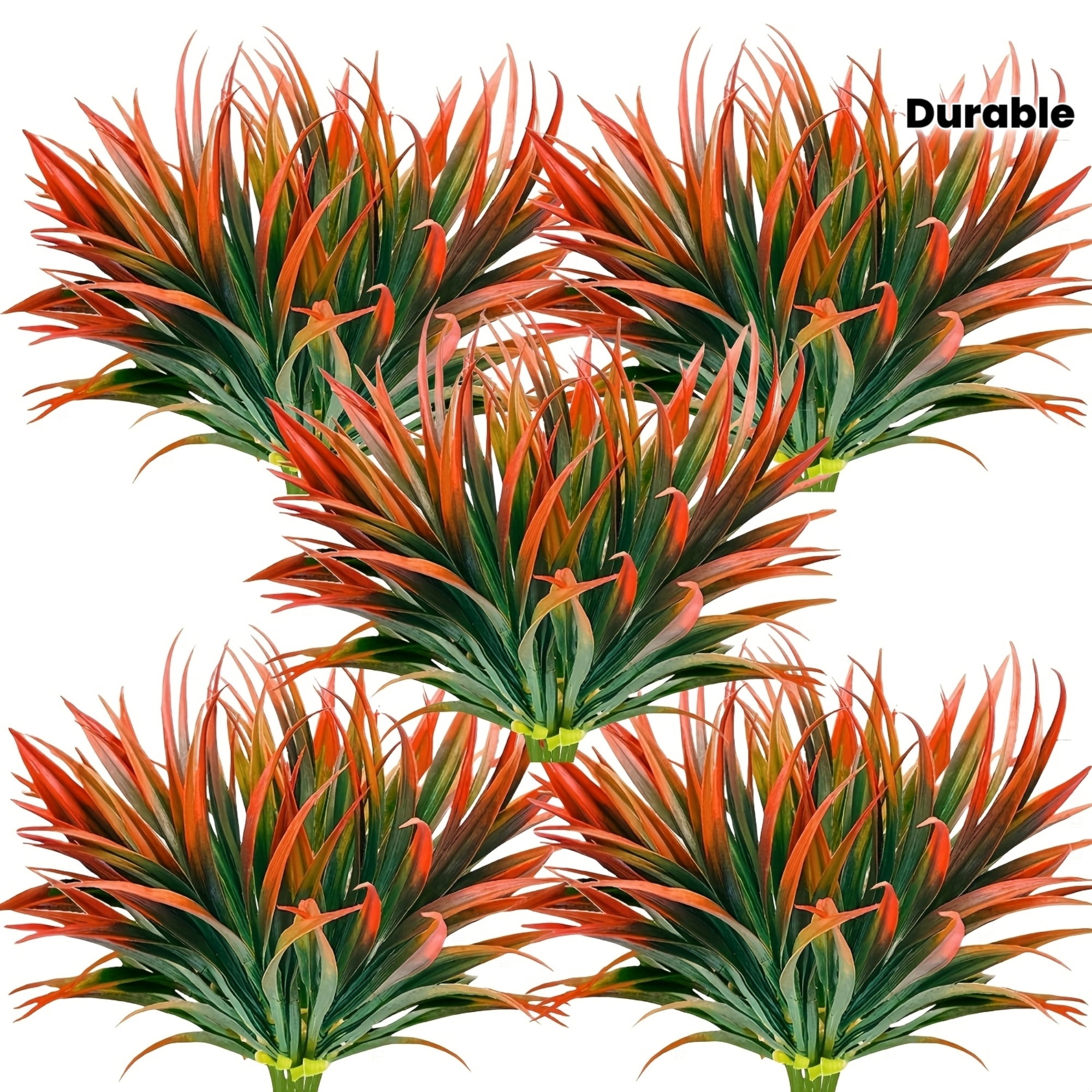 5-Pack Artificial Sword Lily Grass Plants – Green & Orange Faux Plumes ...