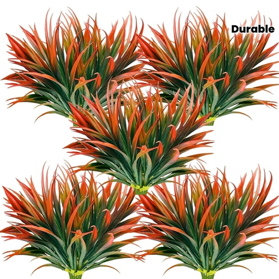5-Pack Artificial Sword Lily Grass Plants – Green & Orange Faux Plumes ...