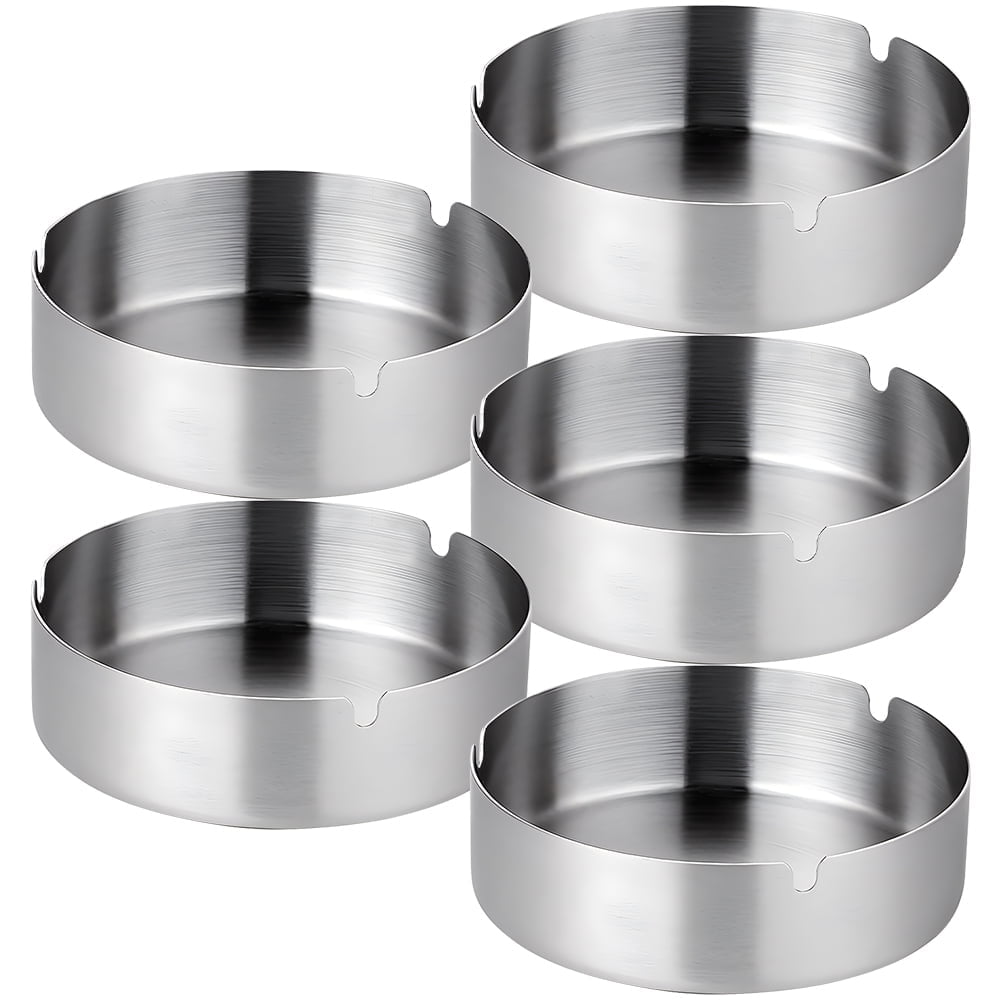 5 Pack Ashtray for Cigarettes, Portable Round Stainless Steel Ash Tray ...