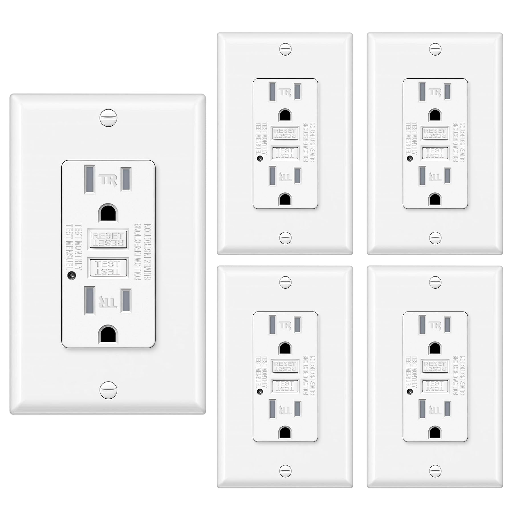 [5 Pack] BESTTEN 15 Amp GFCI Receptacle Outlet, Tamper-Resistant (TR ...