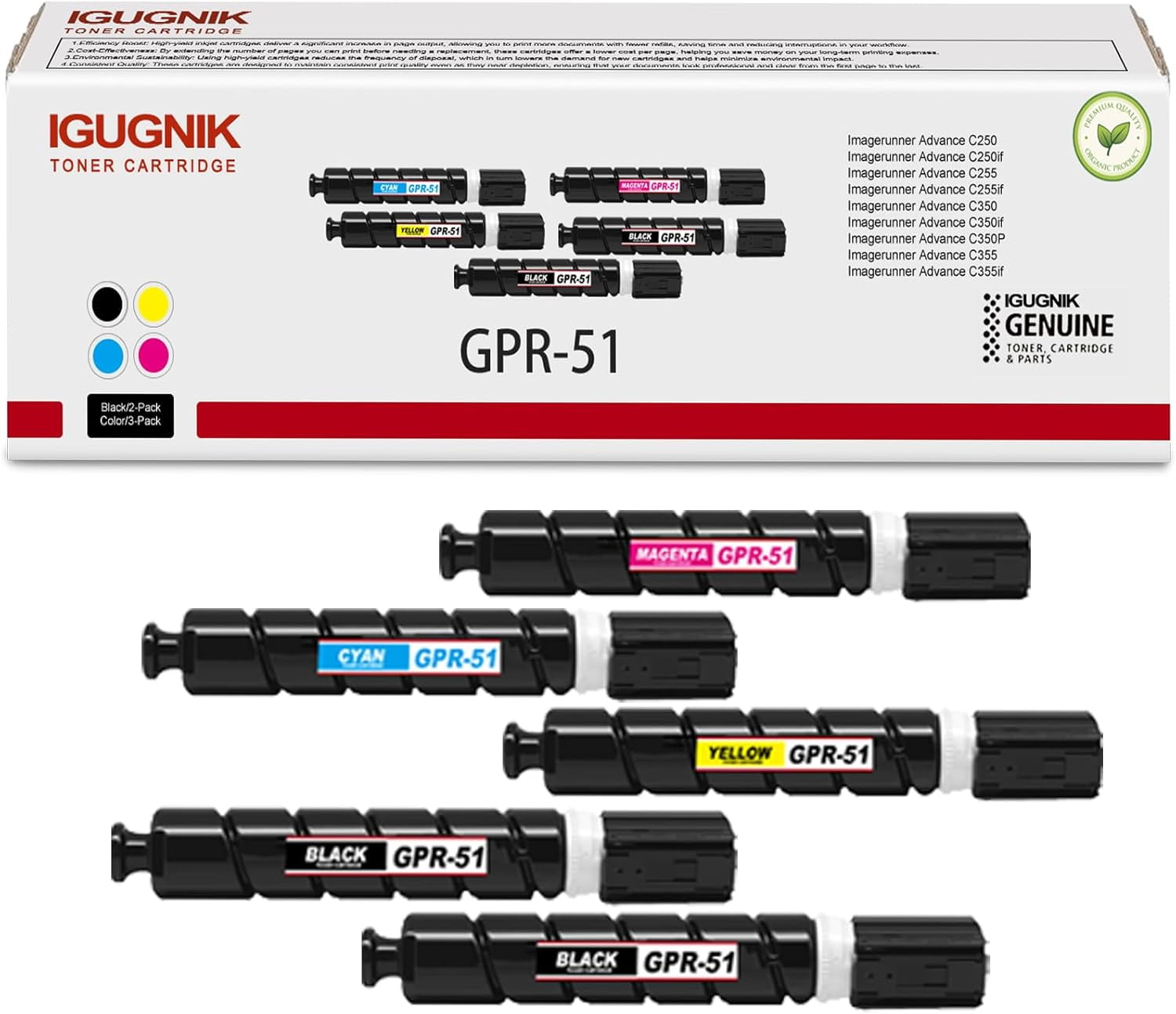 5-Pack BK/C/M/Y GPR 51 High Yield Toner Cartridges Replacement for ...