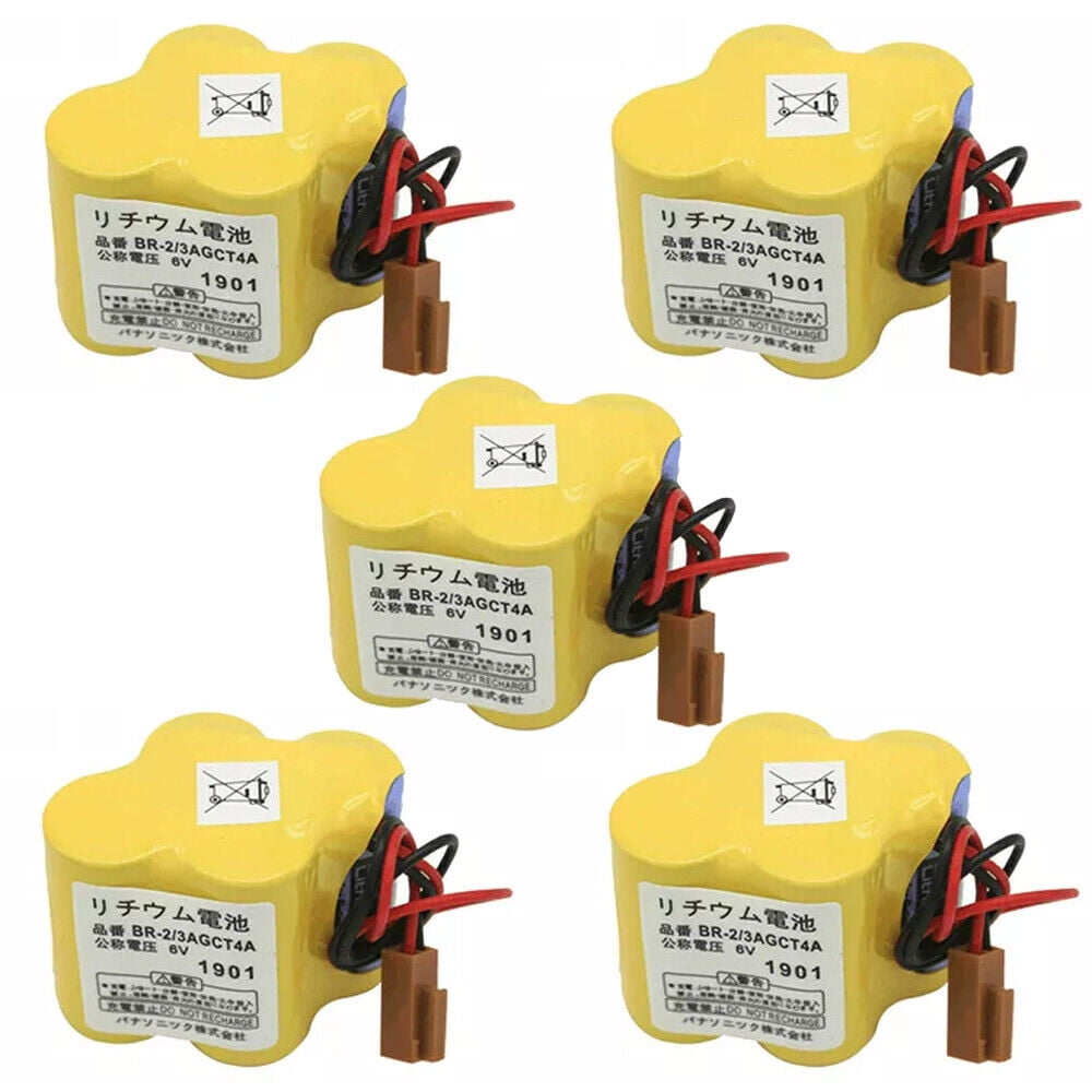 5 Pack BR-2/3AGCT4A 6V PLC Replacement Battery for FANUC A98L-0031-0025 CNC System with Plug ...