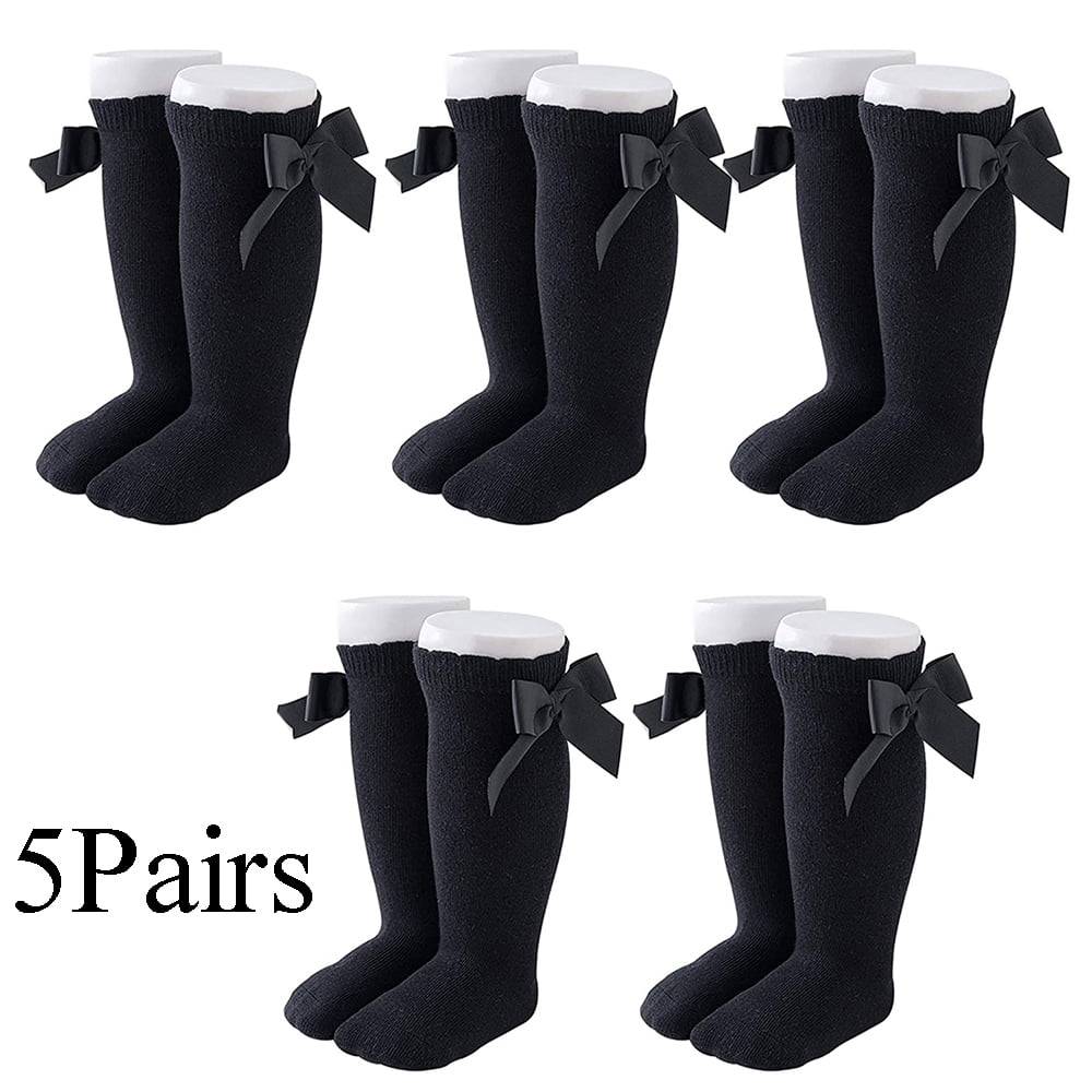 5 Pack Baby Girls Knee High Socks Long Bow Socks for Baby Girls,Black ...