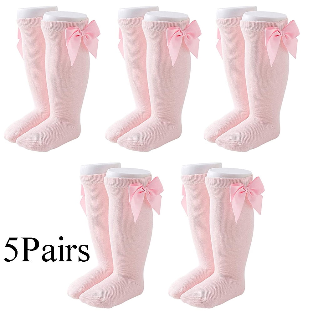 5 Pack Baby Girls Knee High Socks Long Bow Socks for Baby Girls,Pink,(1 ...