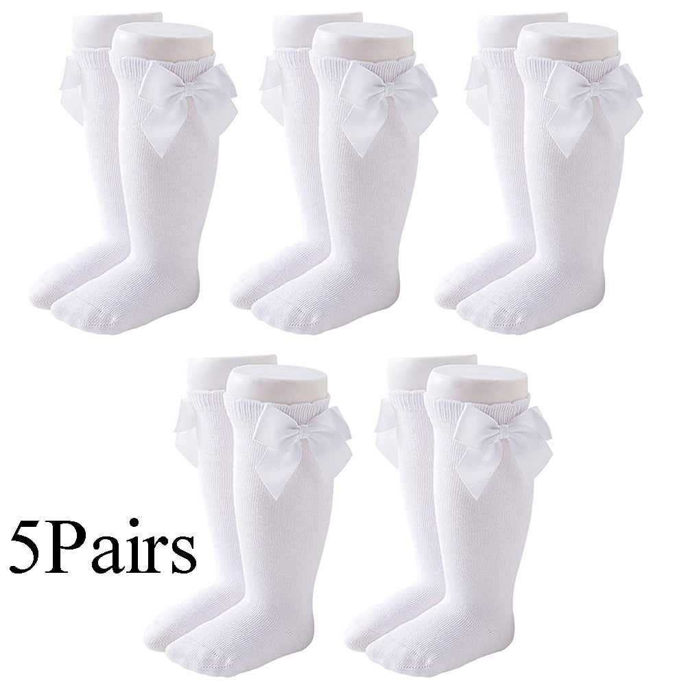 5 Pack Baby Girls Knee High Socks Long Bow Socks for Baby Girls,White ...