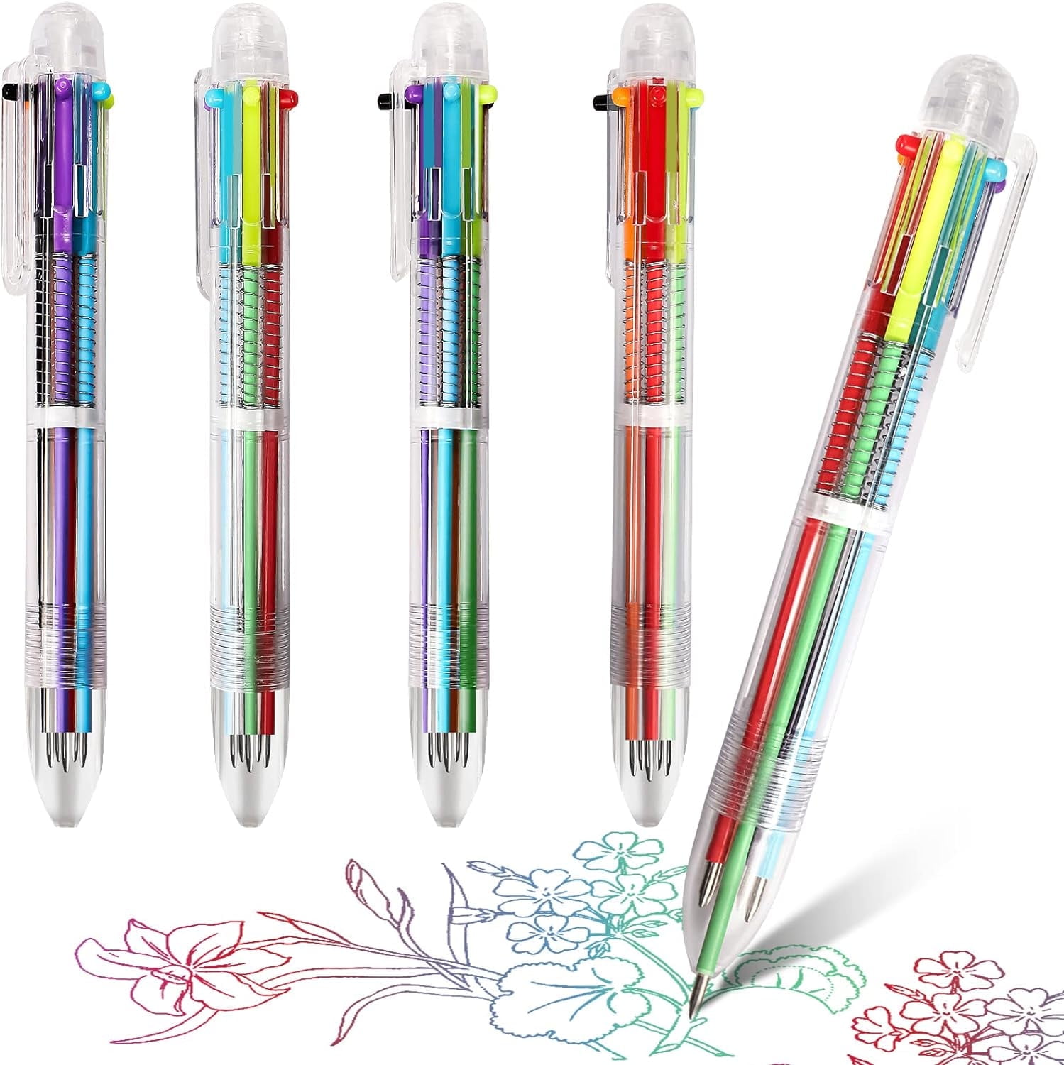 5 Pack Ballpoint Pens, 6-in-1 Multicolor Retractable Pens, 0.5mm Vivid ...
