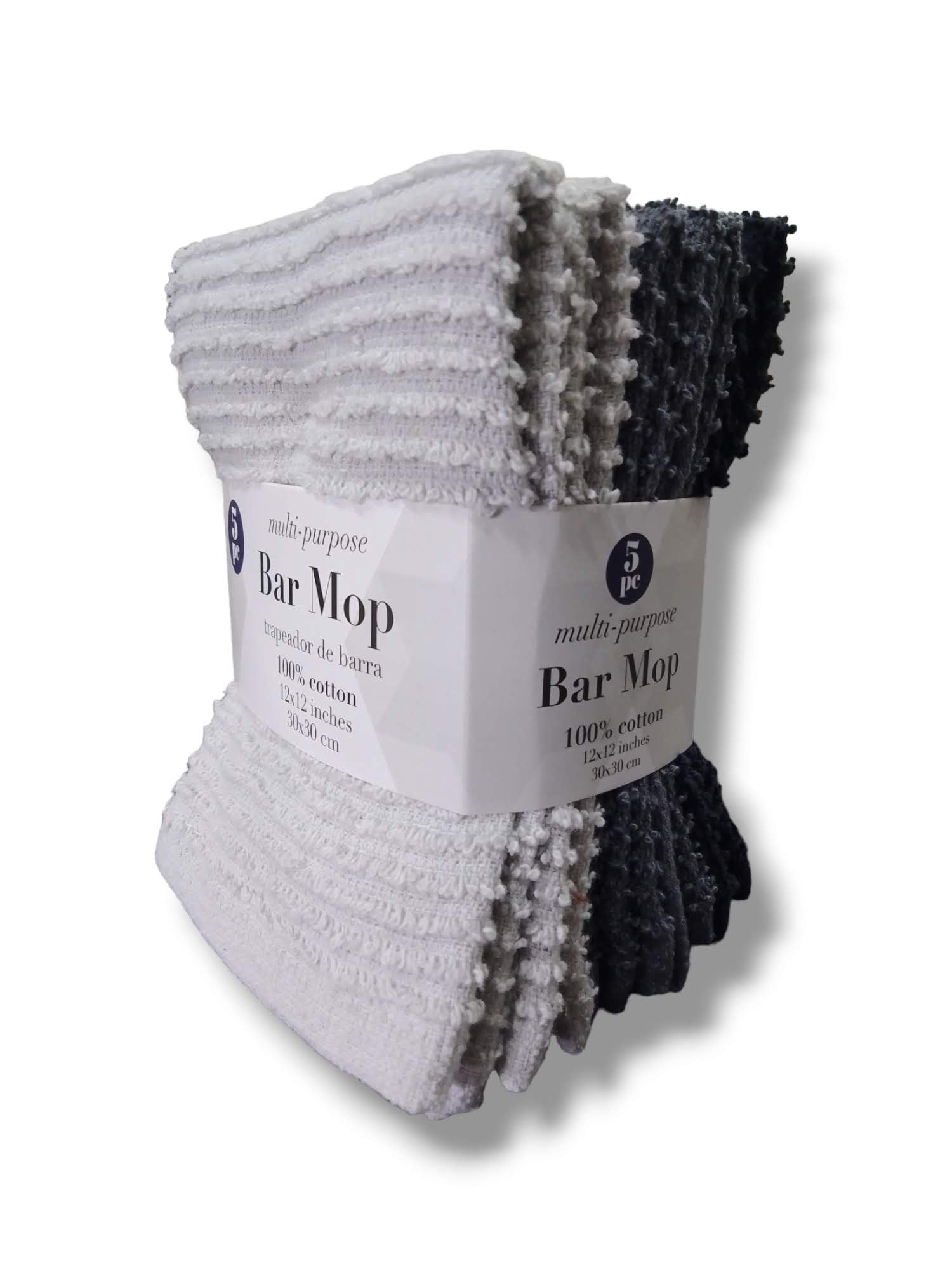5-Pack Cotton Bar Mop Towels, Machine Washable, 12x12in - Variety (Gray ...