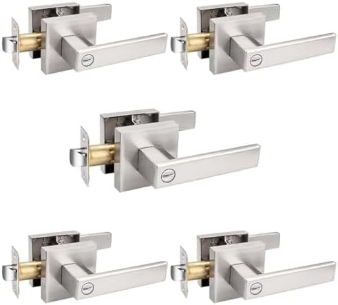 5 Pack Bed and Bath Privacy Door Locks, Nickel Finish Handleset,Keyless ...
