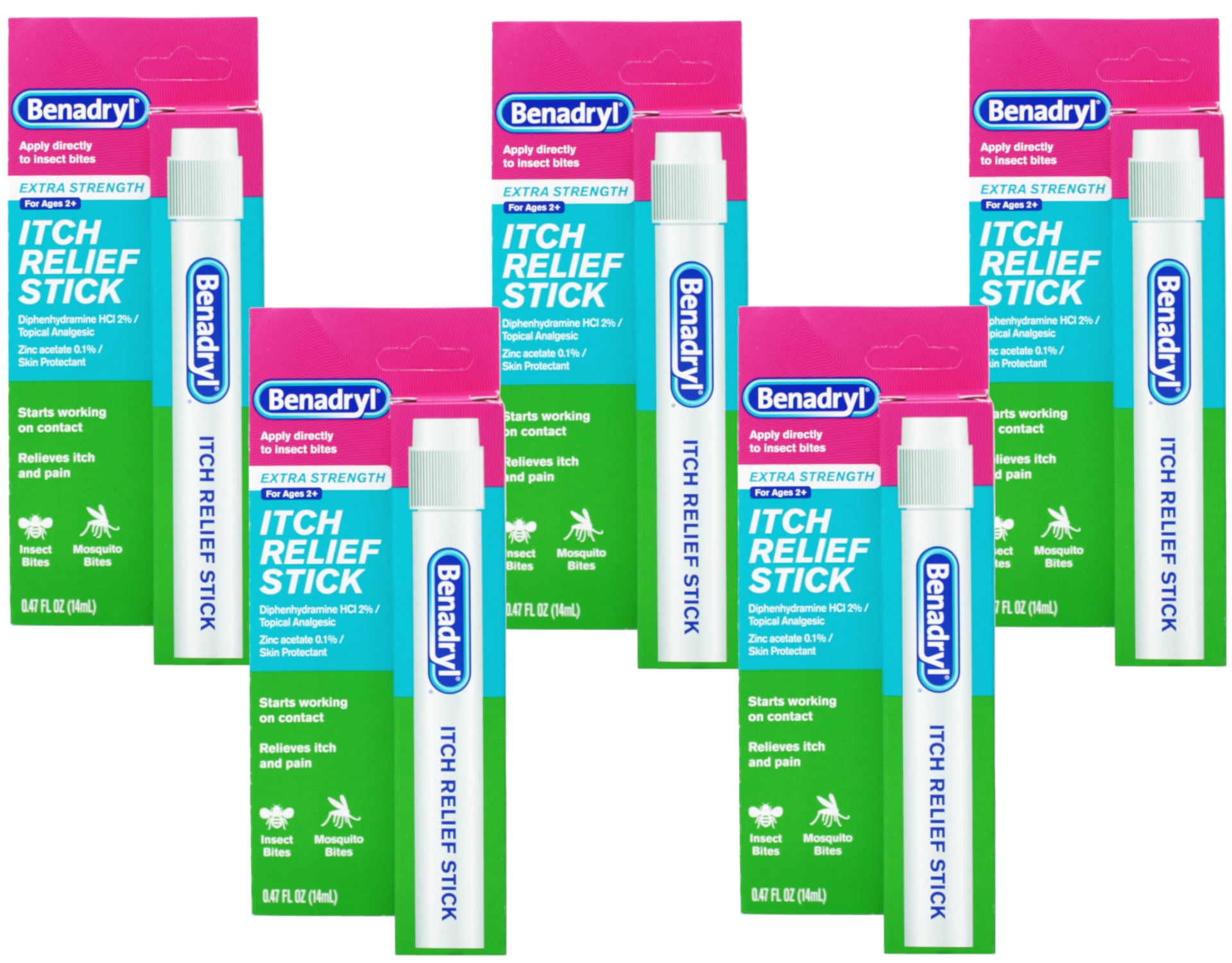5 Pack - Benadryl Itch Relief Stick 0.47 oz (14 ml) Each - Walmart.com