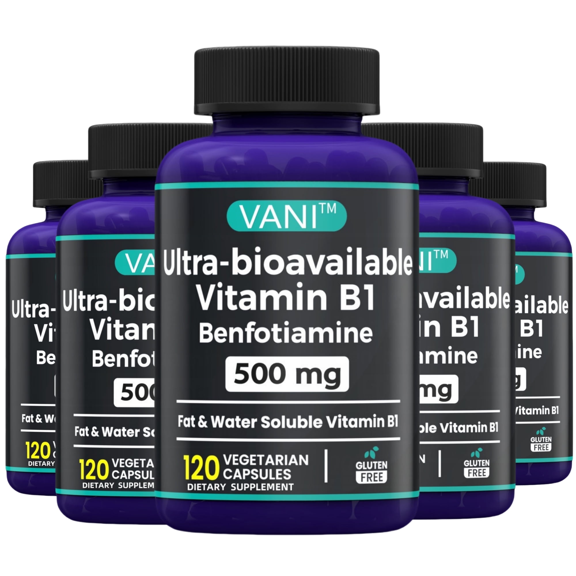 （5 Pack）Benfotiamine 500 with Vitamin B1, Helps Maintain Glucose Metabolism*, Vegan, Gluten Free ...