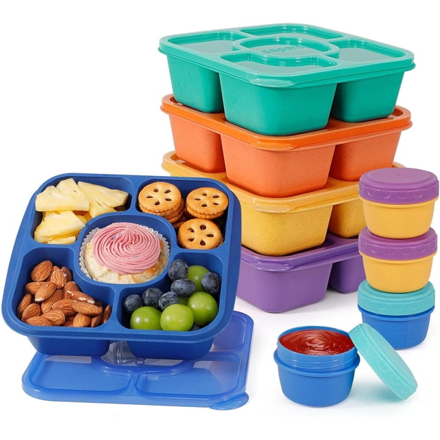 5 Pack Bento Snack Boxes with 5 Compartments & 4 Leakproof Sauce ...