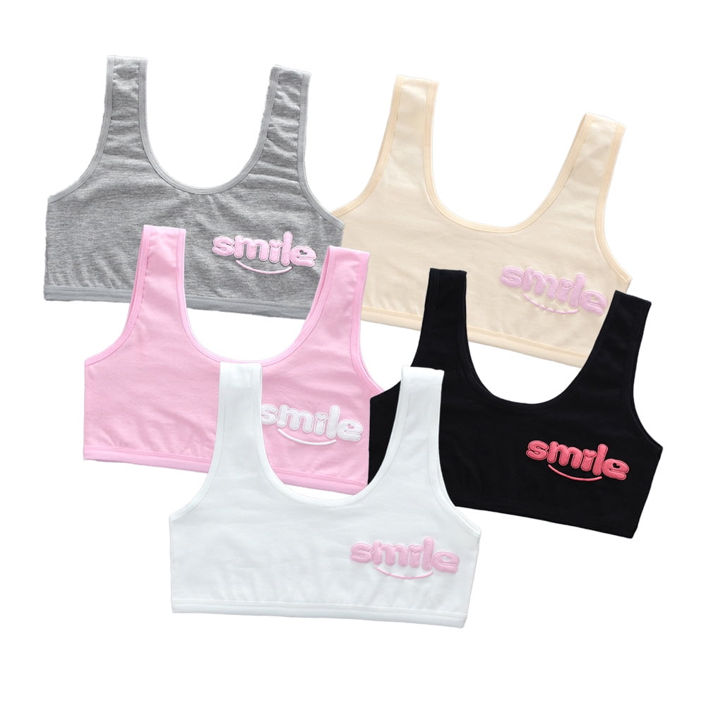 5 Pack Big Girls Bra Comfort Flex Cotton Bras Breathable Straps Tween ...