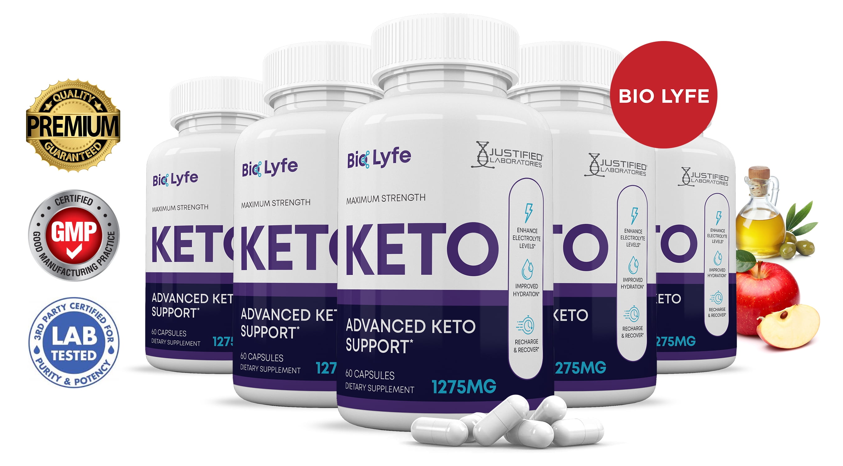 (5 Pack) Bio Lyfe ACV Pills 1275 MG Stronger Than Gummies Advanced Keto ...