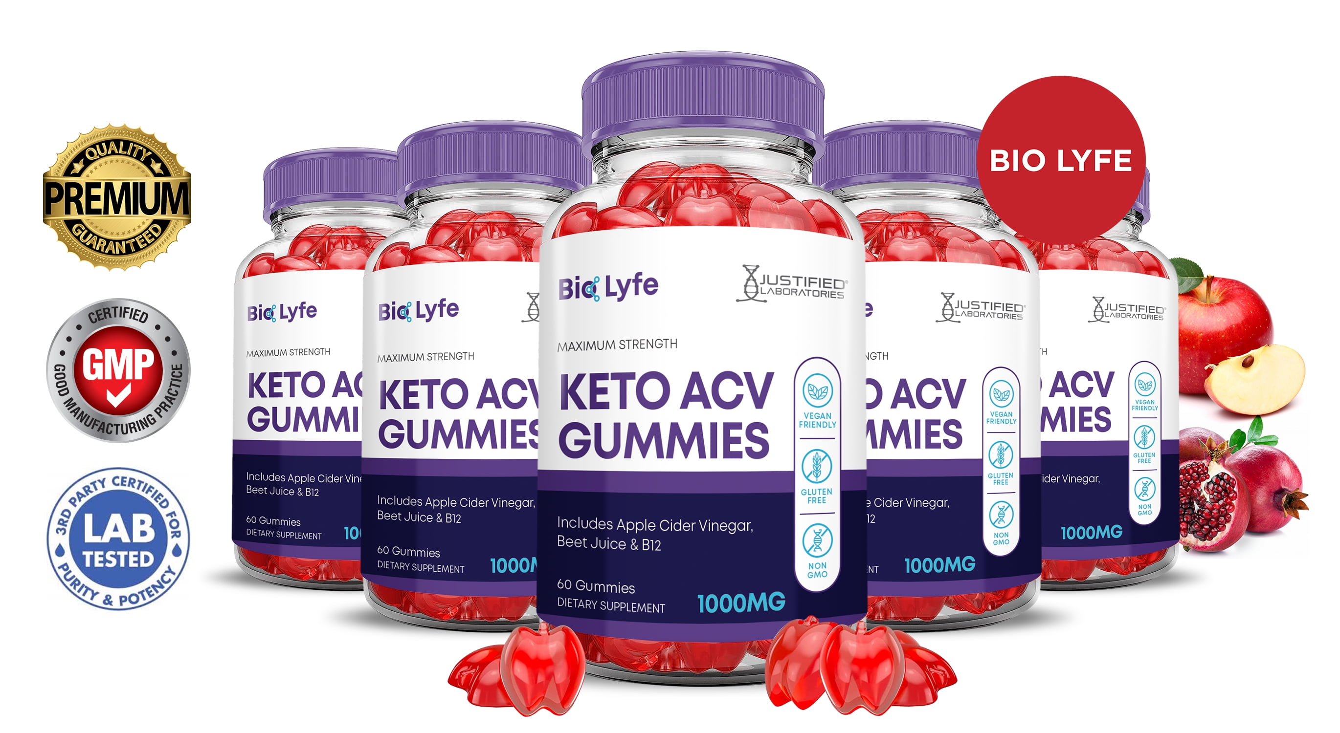 Bio Lyfe Keto ACV Gummies, 1000MG Dietary Supplement, 5 Pack, 300 ...