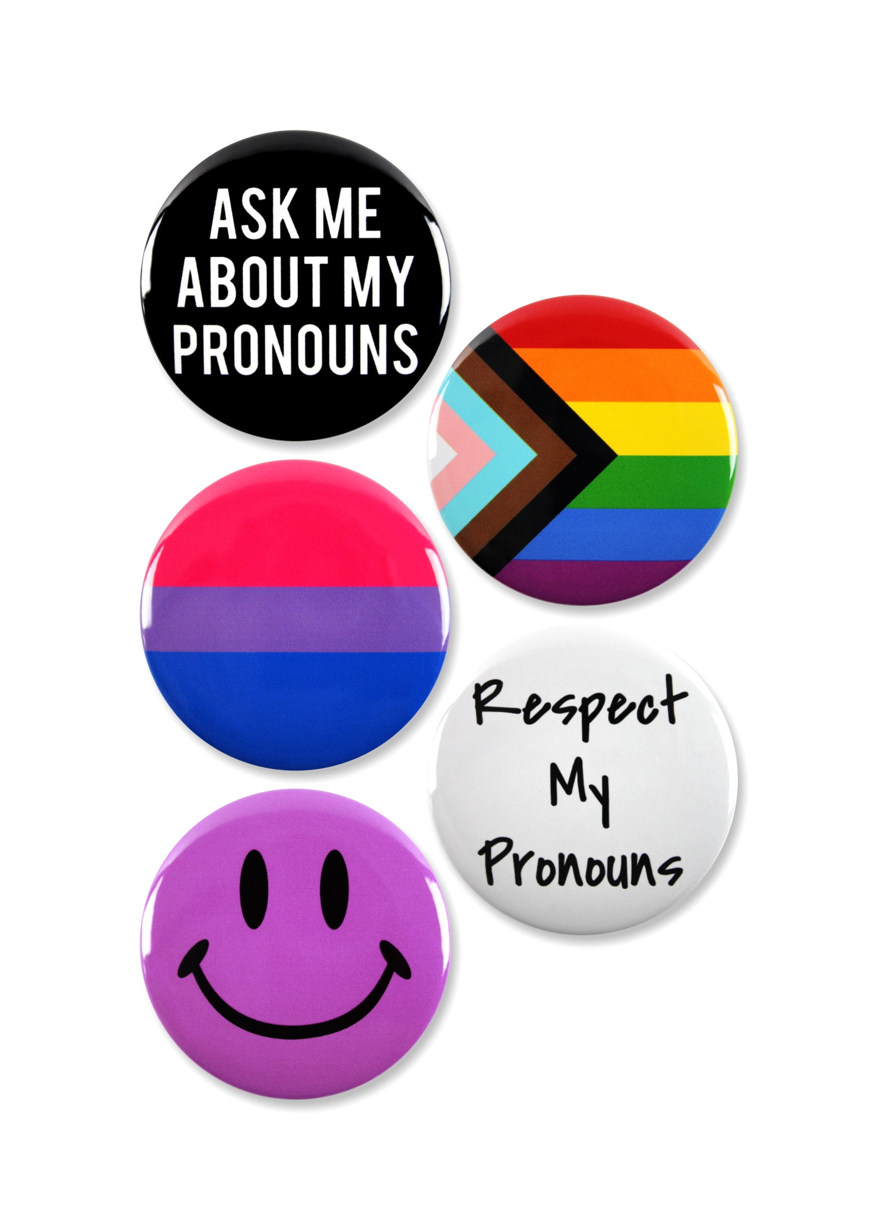 5 Pack - Bisexual And Pronoun Pride LGBTQ+ Pinback Buttons - 2.25 Inch ...