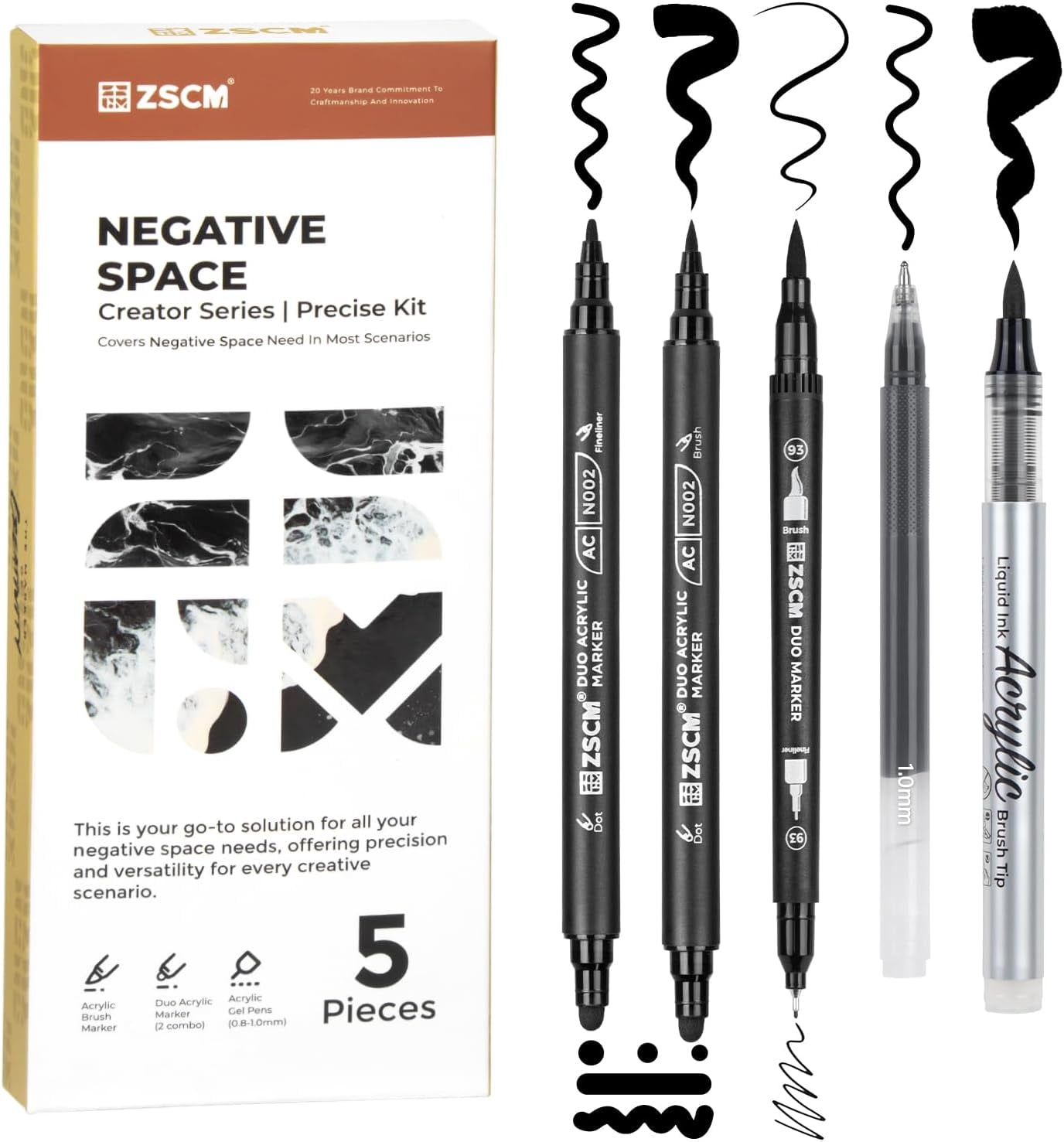 5 Pack Black Acrylic Ink Pens for Drawing, Fine Point Black Gel Pens ...