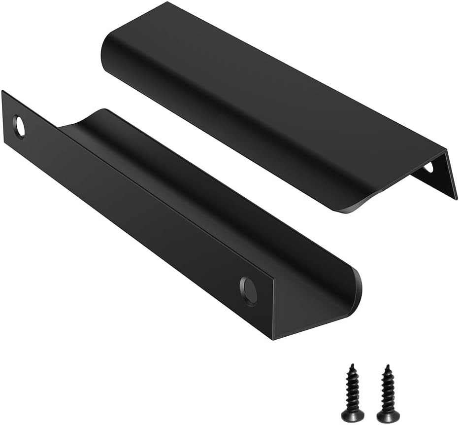 5 Pack Black Hidden Drawer Cabinet Handle Aluminum Alloy Fir Bar Arc ...