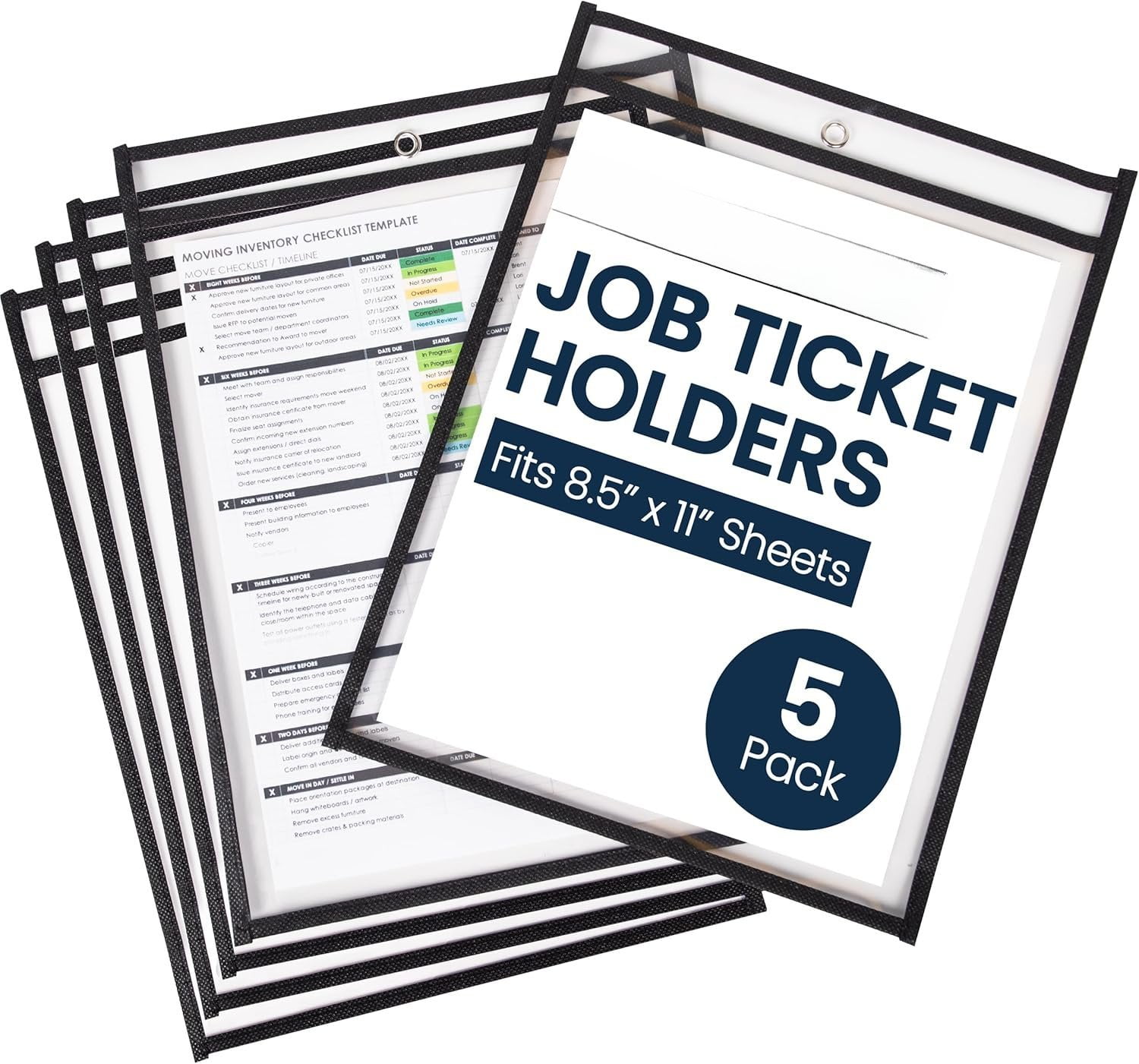 - 5 Pack, Black, Job Ticket Holders, 10" Wide x 13.5" Tall - Clear ...