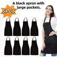 5 Pack Black Kitchen Aprons with Large Pockets, Polyester Water ...