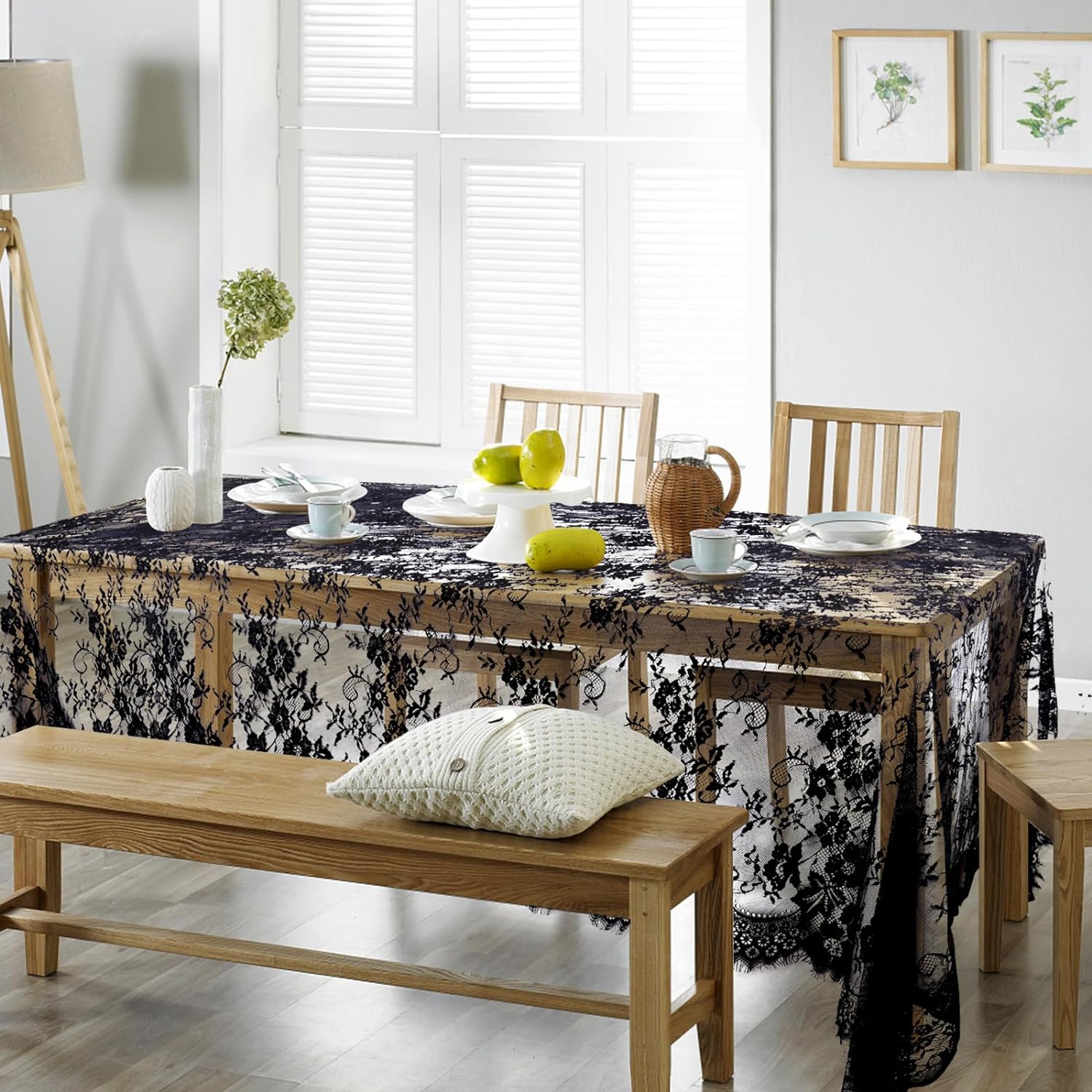 5 Pack Black Lace Tablecloth 60 × 120 Inch for Rustic Boho Wedding ...