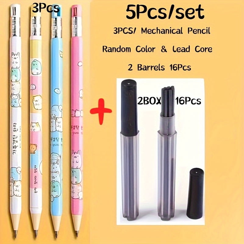 5-Pack Black Mechanical Pencils, 2.0mm Lead, Automatic Push-Type ...