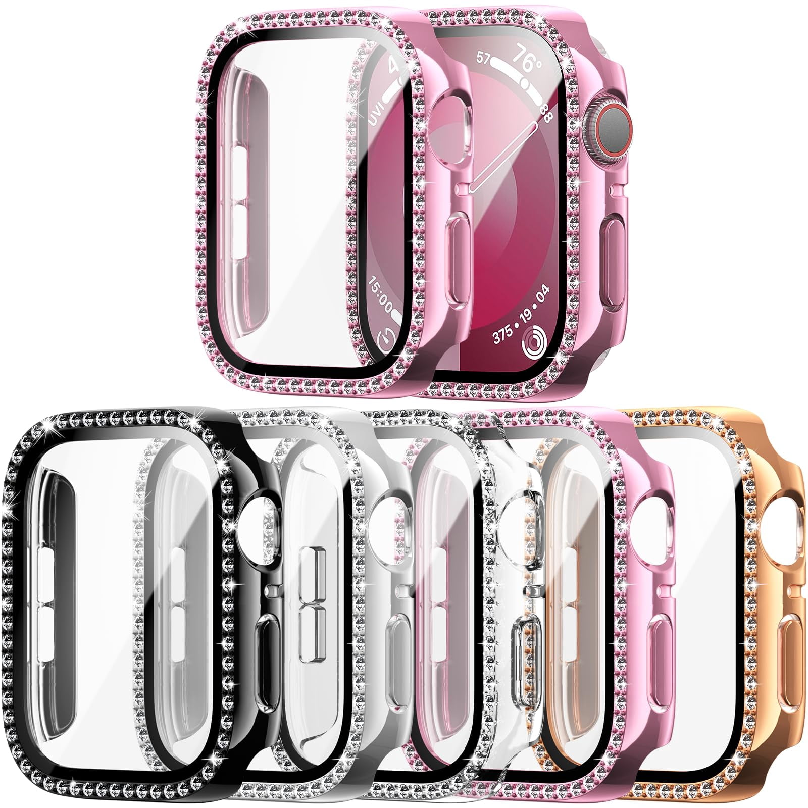 5 Pack Bling Case for Apple Watch 44mm SE Series 6 5 4 with Tempered ...
