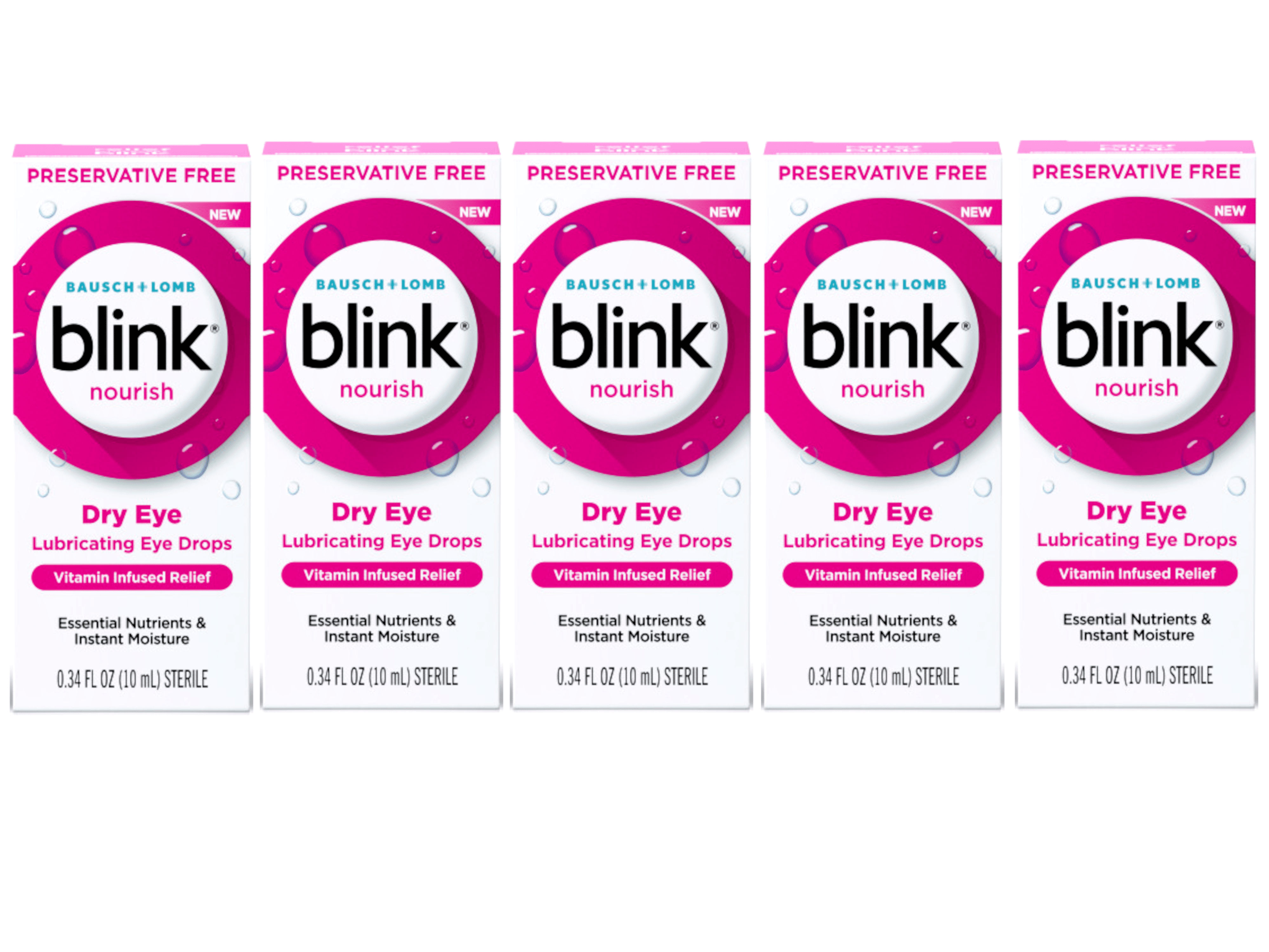 5 Pack - Blink Nourish Eye Drops for Dry Eyes, 0.33 fl oz, Preservative ...