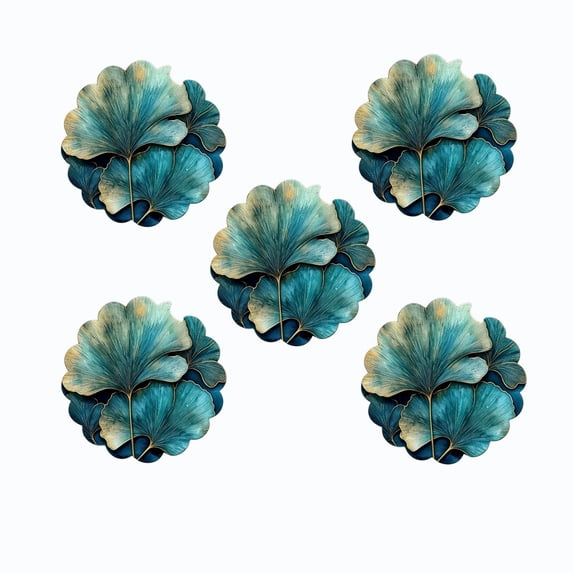 5-Pack Blue Gold Ginkgo Leaf Placemats Washable Polyester Square Heat ...