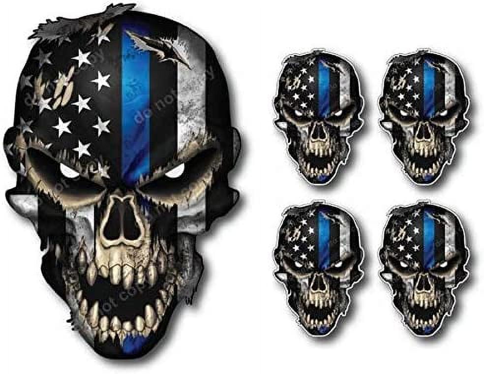 5 Pack Blue Lives Matter TBL Skull USA American Flag Decal Sticker CAR ...
