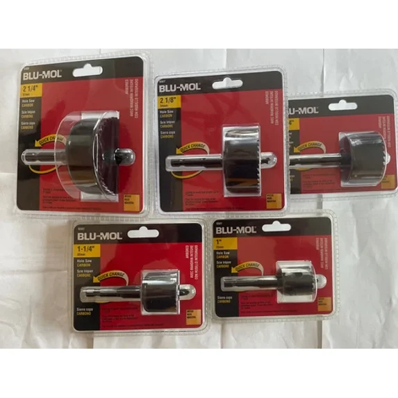 5 Pack - Blue Mol Carbon Hole Saw Kit W/ Arbors- 1”,1 1/4”,1 3/4”,2 1/8 ...