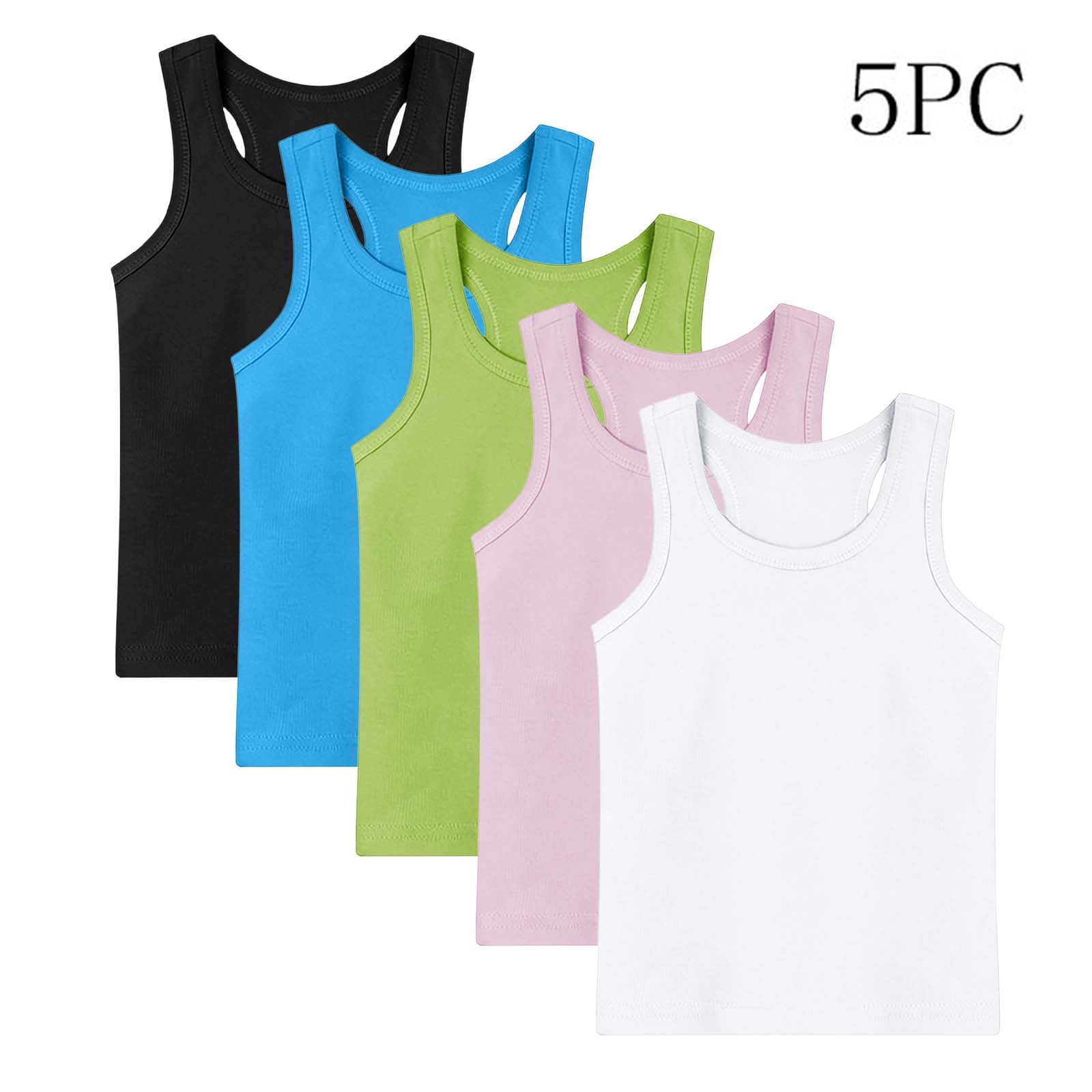5 Pack Boys Girls Tank Tops Cotton Undershirts Sleeveless Crew Neck ...