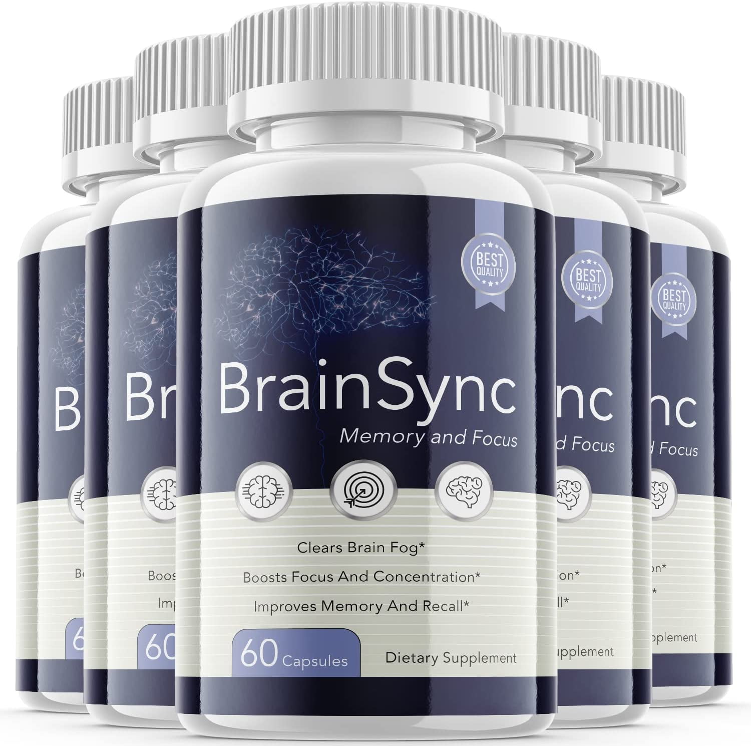 Brain Sync 5 Pack - Supplement for Focus, Energy & Memory - Advanced Formula - 300 Capsules ...