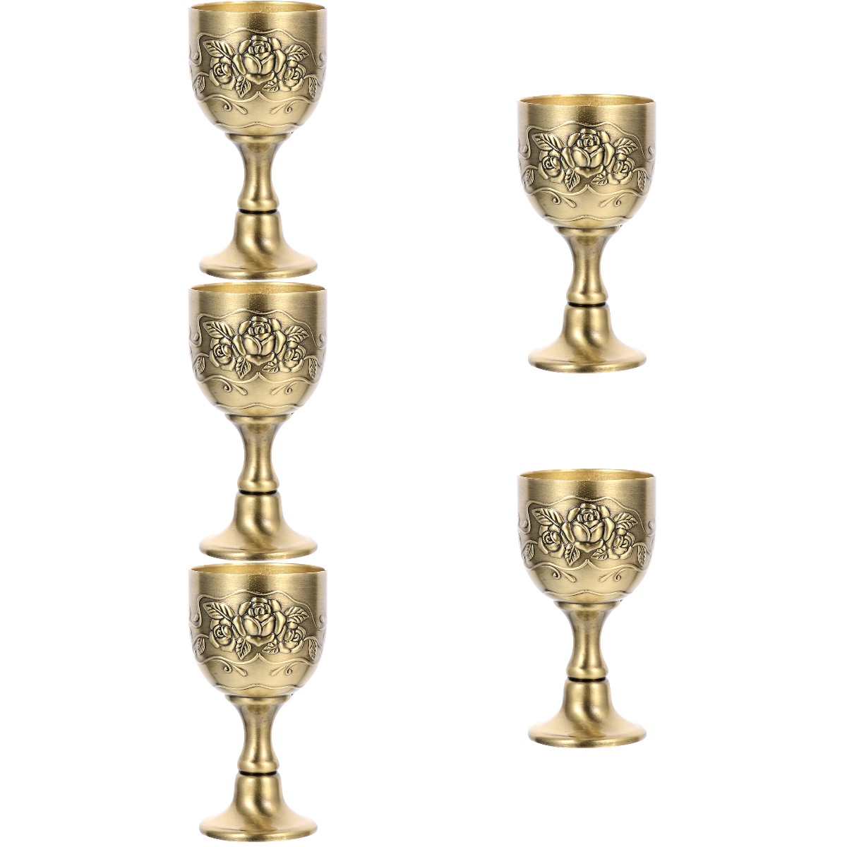 5 Pack Bronze Embossed Wine Glass Wine Glasses Drinking Wine Cup Brass Goblet Metal Liquor Cup