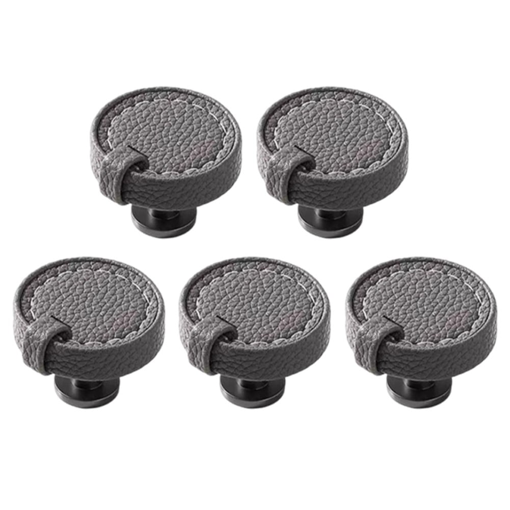 5 Pack Brown Leather Drawer Pulls Round Leather Handles Cabinet Knobs ...