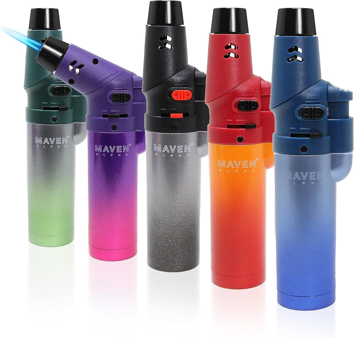 5 Pack, Butane Gas, Adjustable Jet Flame Torch Lighters, Mini ...