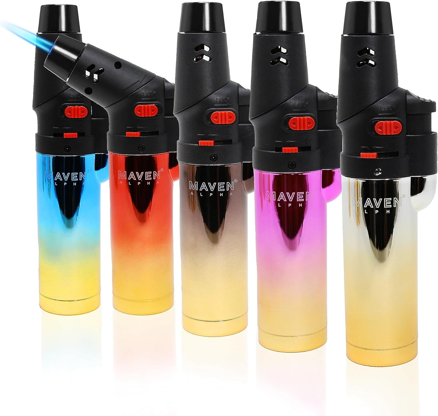 5 Pack, Butane Gas, Adjustable Jet Flame Torch Lighters, Mini ...