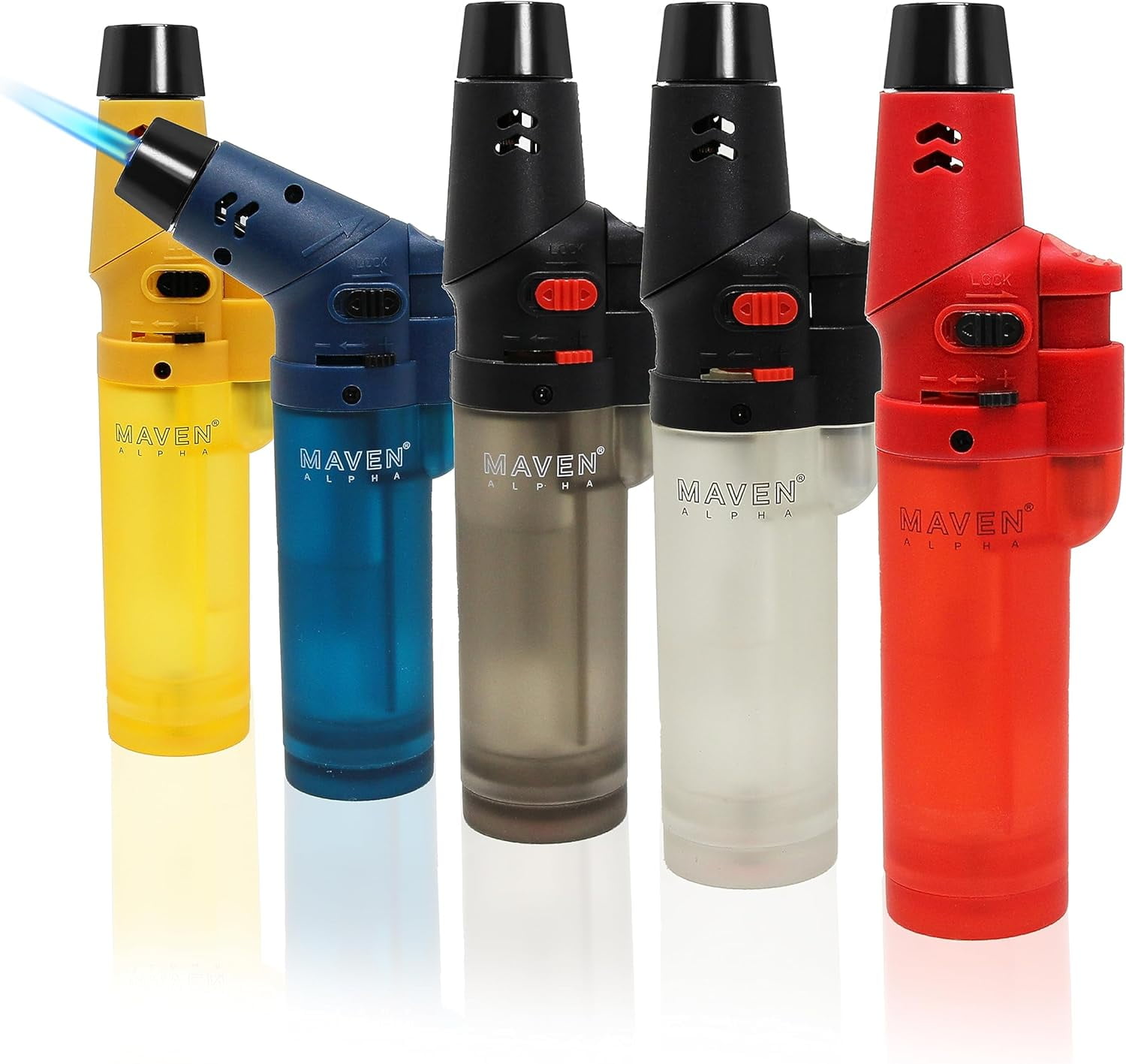 5 Pack, Butane Gas, Adjustable Jet Flame Torch, Mini Refillable Gas ...