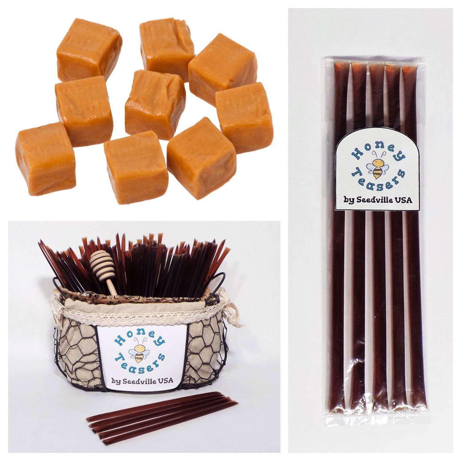 5 Pack CARAMEL HONEY TEASERS Natural Honey Snack Sticks Honeystix ...