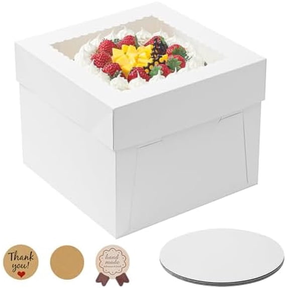 5 Pack Cake Boxes, 10x10x8 Inches Tall Cake Box with Cake Boards, White ...