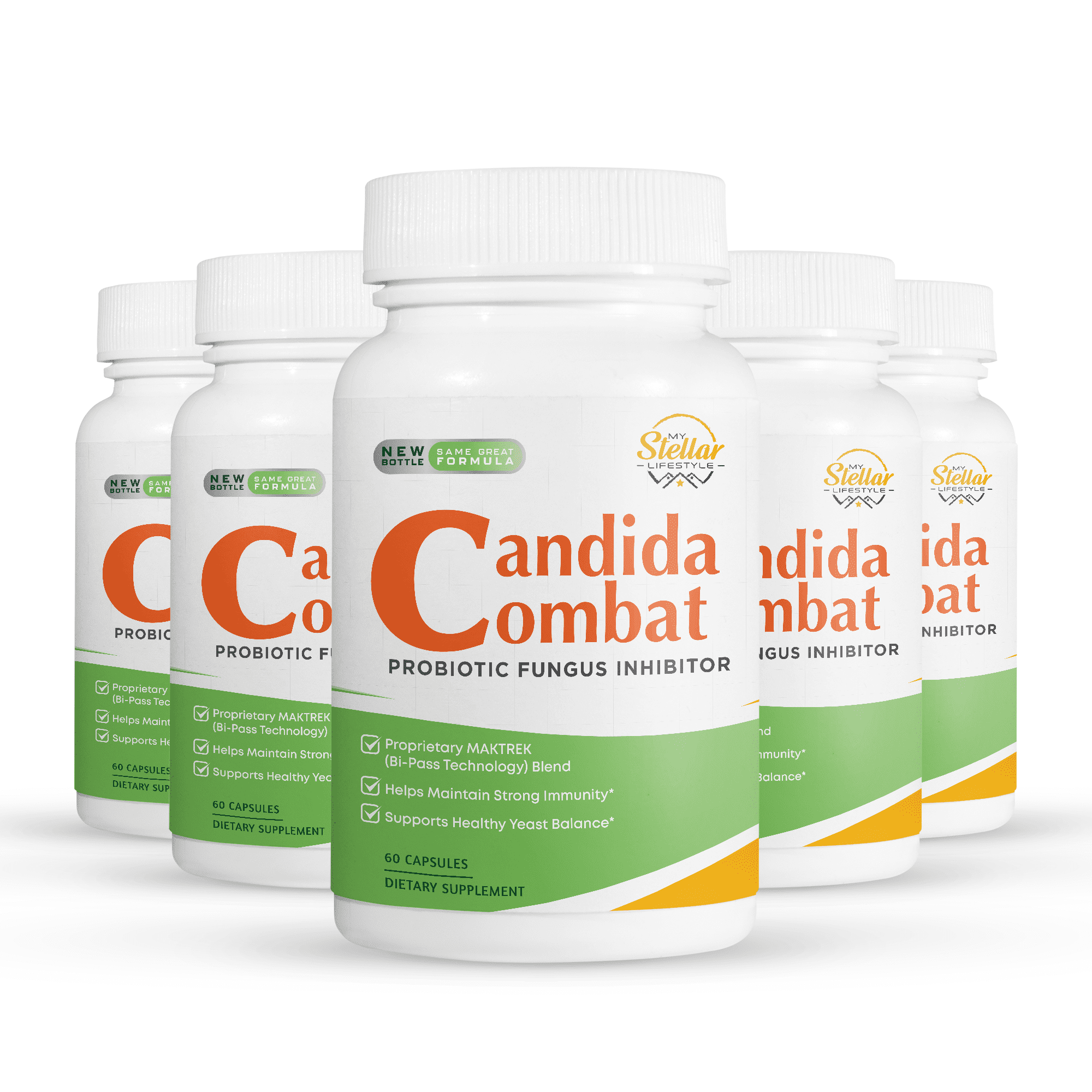 5 Pack Candida Combat Probiotic Fungus Inhibitor-60 Capsules x5 ...