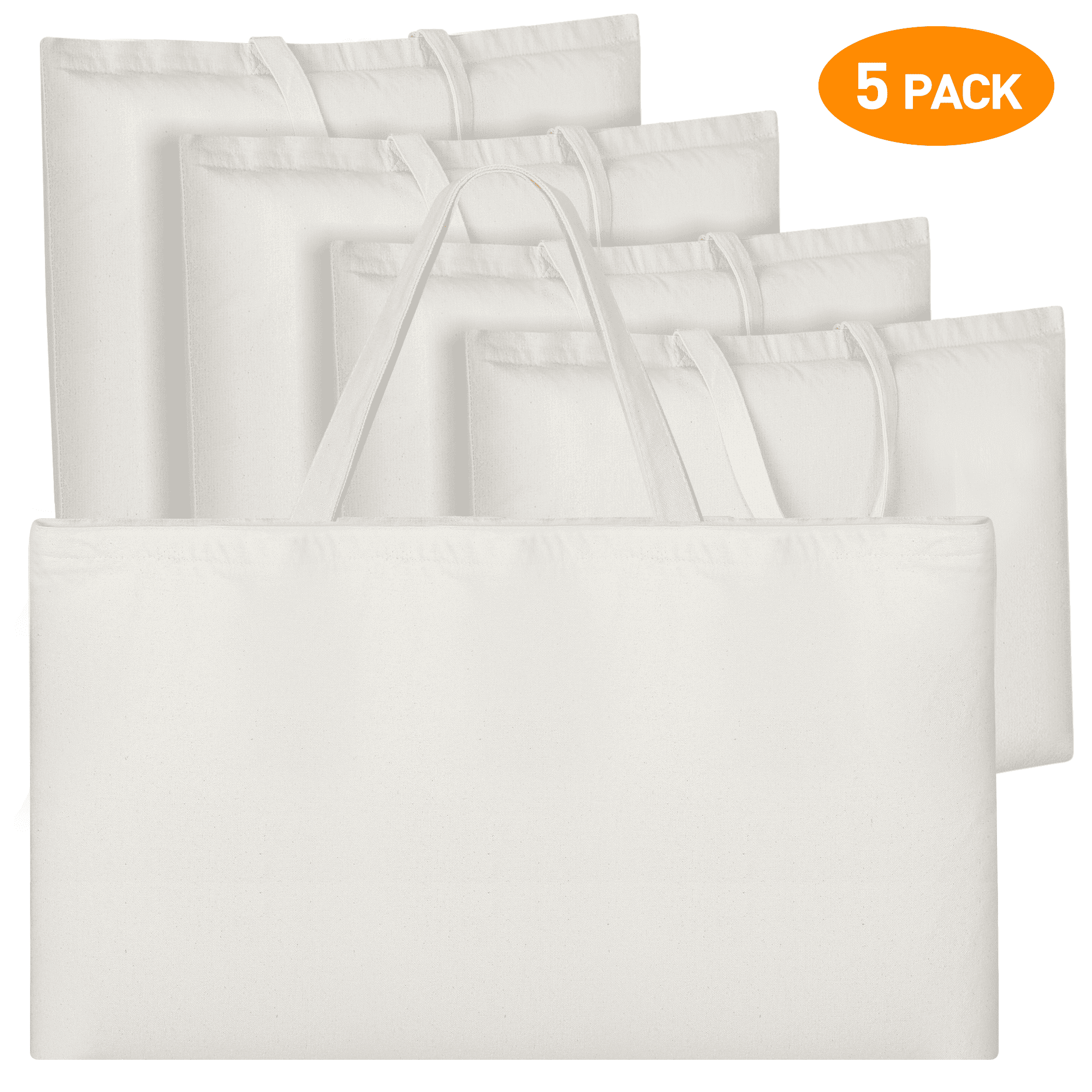Natural Cotton Tote Bags with Zipper, 5-Pack 15"x21"– Lightweight 10oz ...
