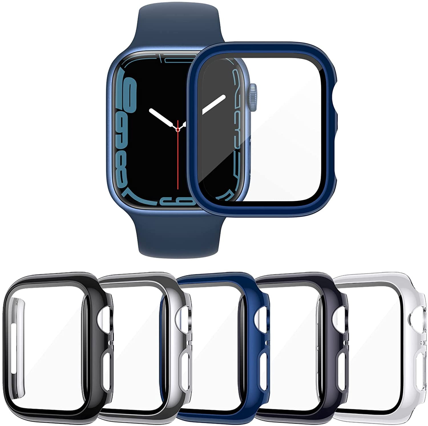 5 Pack Case for Apple Watch Series 7 45mm with Tempered Glass Screen ...