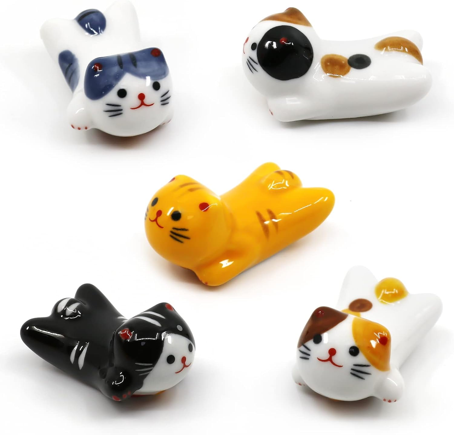 5 Pack Cat Chopstick Rest Set Ceramic Japanese Style Lucky Cat ...