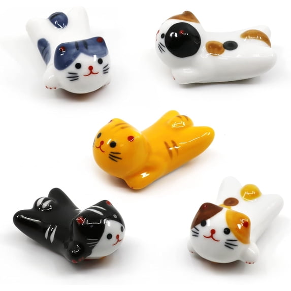 5 Pack Cat Chopstick Rest Set Ceramic Japanese Style Lucky Cat ...