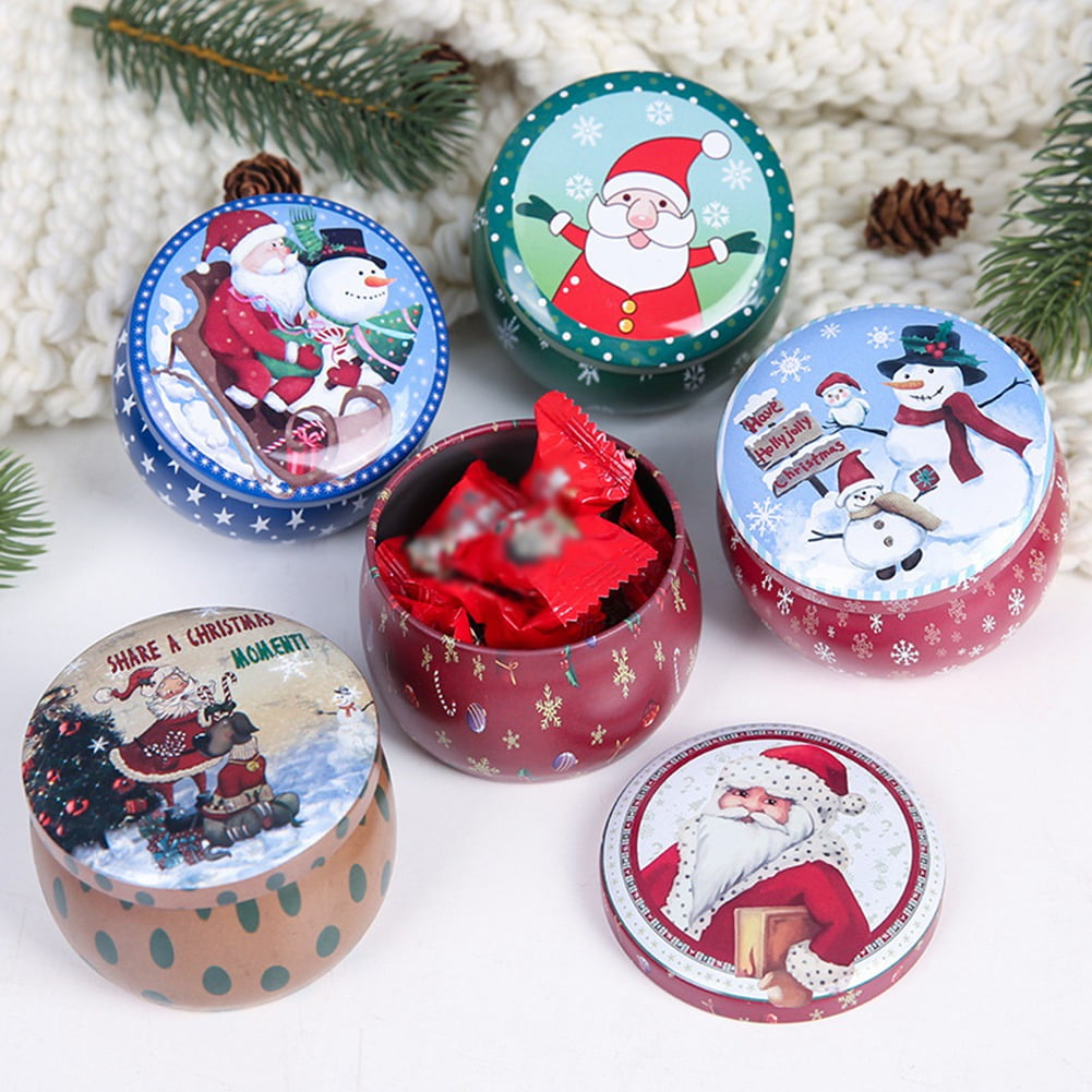 5 Pack Christmas Candy/Cookie Tin Tinplate Empty Tins Round Cartoon ...