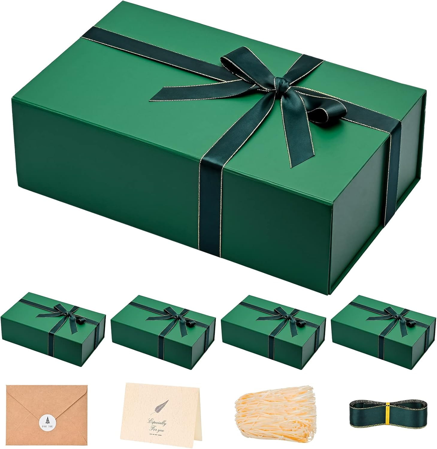 5 Pack Christmas Gift Boxes Large Green Boxes of Gifts 13.8 x 8.5 x 4.5 ...